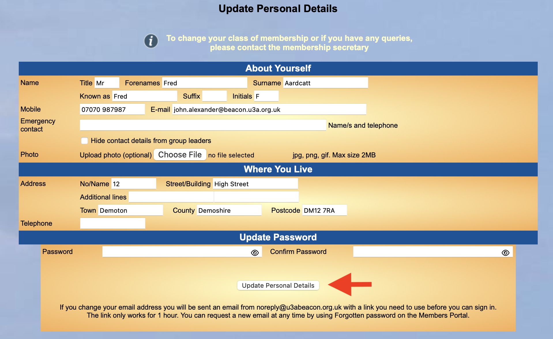 10.2.4 Updating your Personal Details – u3a Beacon