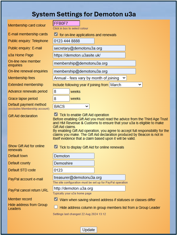 8.3 System Settings – u3a Beacon