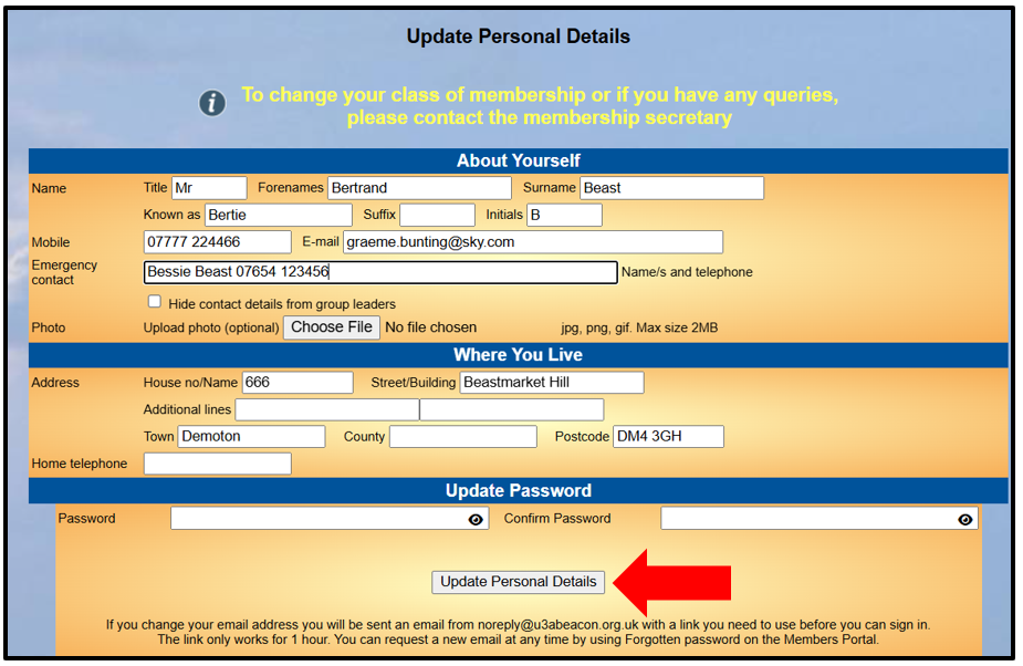 10.2.4 Updating your Personal Details – u3a Beacon